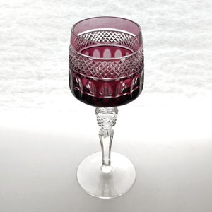 Vintage Deep CRANBERRY RED Wine Glass Goblet Hock Cut-to-clear 24% Lead ...