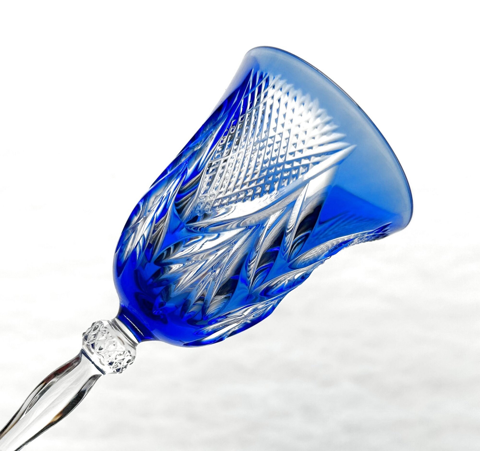 Vintage COBALT BLUE Cordial Hock Glass Cut-to-clear 24% Lead ...