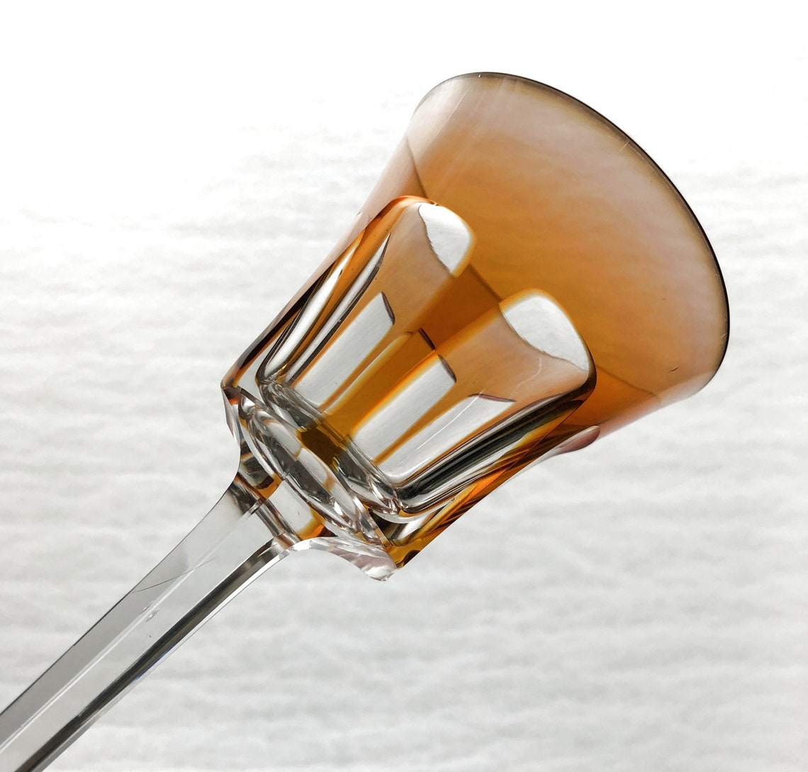 Vintage TANGERINE ORANGE Wine Goblet Glass Hock Cut-to-clear - Etsy