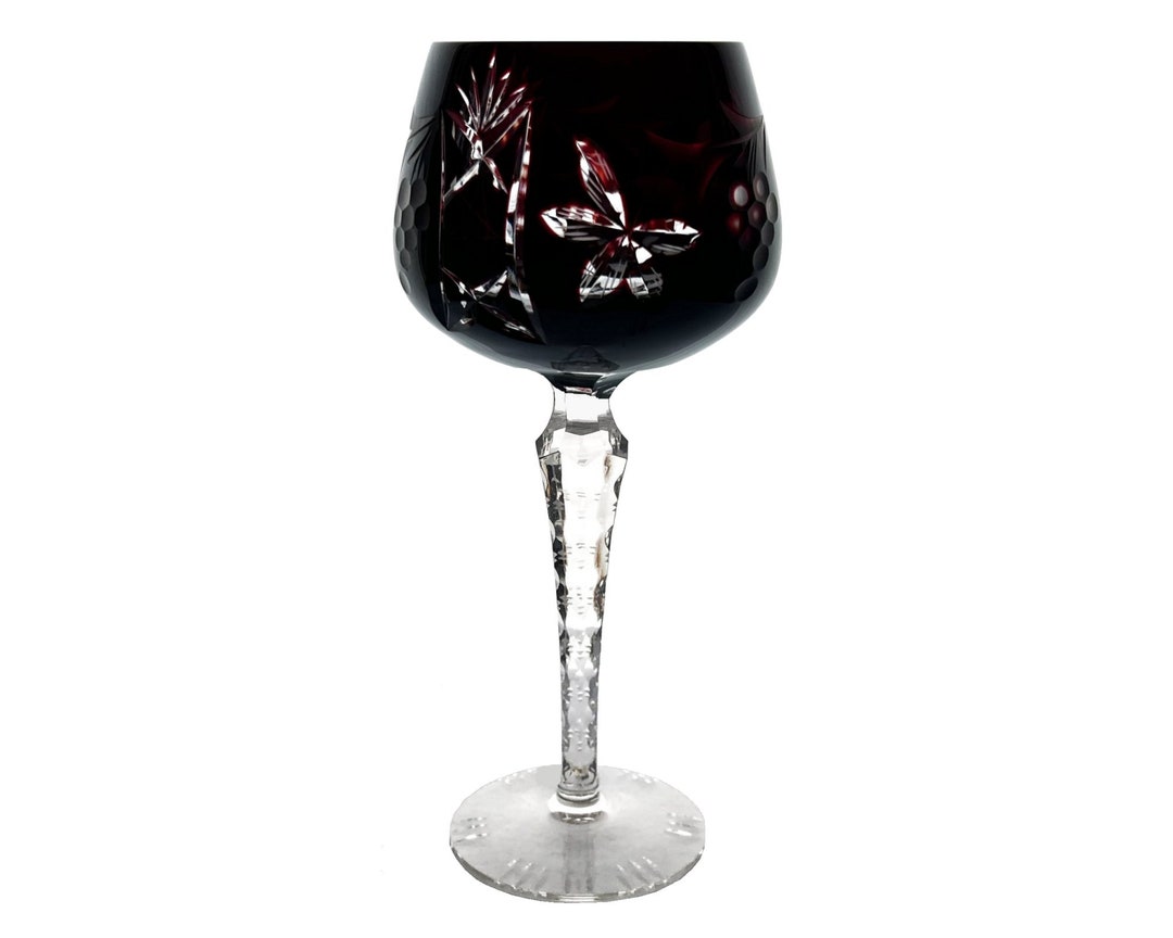 Vintage DEEP RED RUBY Wine Glass Goblet Hock Cut-to-clear 24% Lead ...