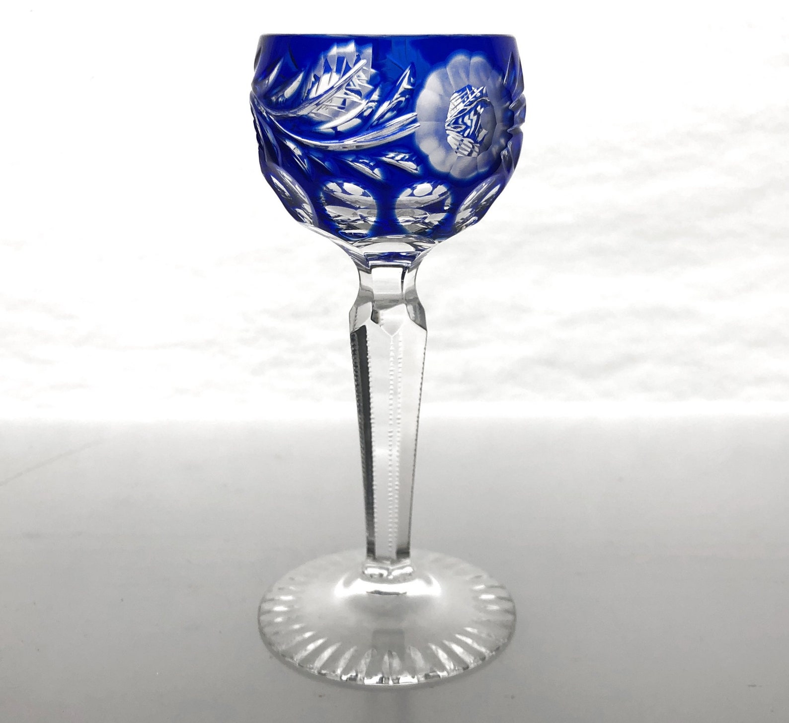 Vintage COBALT BLUE Cordial Hock Glass Cut-to-clear Lead 24% - Etsy