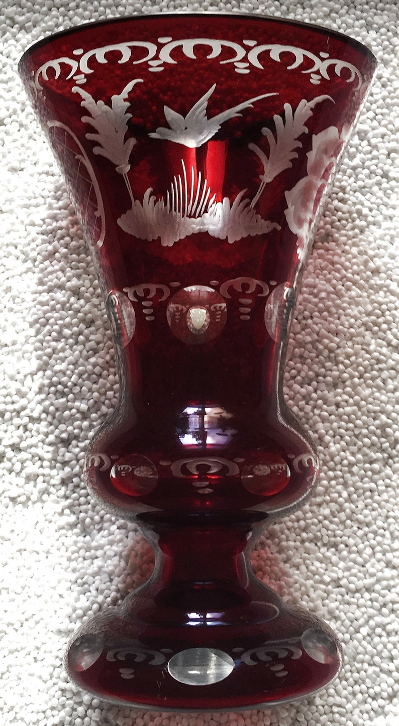 RUBY RED Stained Vase Glass Cut-to-clear CRYSTAL Bohemian - Etsy