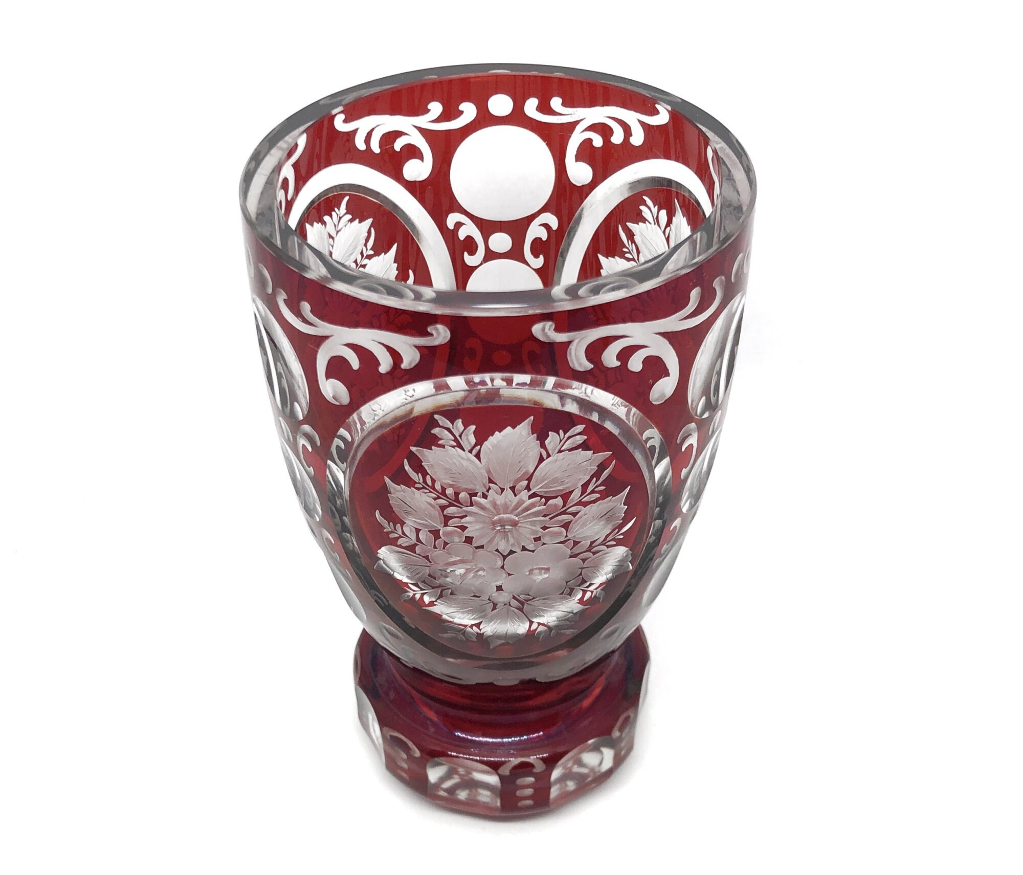 RUBY RED Stained Vase Chalice Cut-to-clear CRYSTAL Bohemian - Etsy