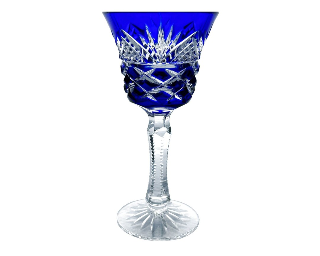 Vintage ROYAL COBALT BLUE Cordial Glass Goblet Hock Cut-to-clear 30% ...