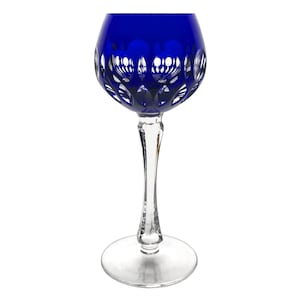 Vintage COBALT ROYAL BLUE Wine Glass Goblet Hock Cut-to-clear 24% Lead ...