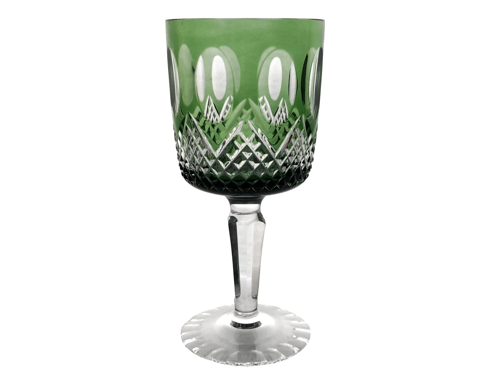 Vintage EMERALD GREEN Wine Glass Goblet Hock Cut-to-clear 24% Lead ...