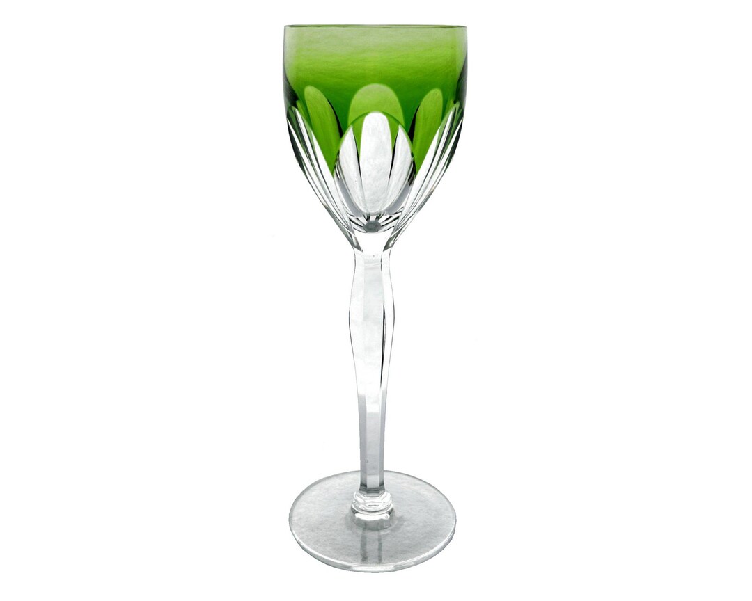 Antique EMERALD LEAF GREEN Wine Glass Goblet Hock Cut-to-clear 24% Lead ...