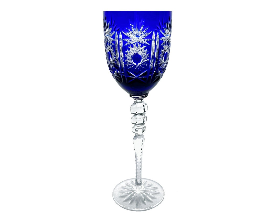 Vintage ROYAL COBALT BLUE Wine Glass Goblet Hock Cut-to-clear 30% Pbo ...
