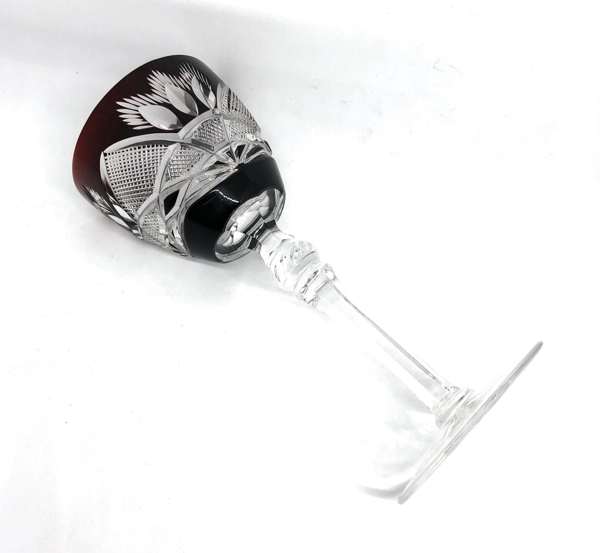 Vintage Deep RUBY RED Wine Goblet Glass Hock Cut-to-Clear Full | Etsy