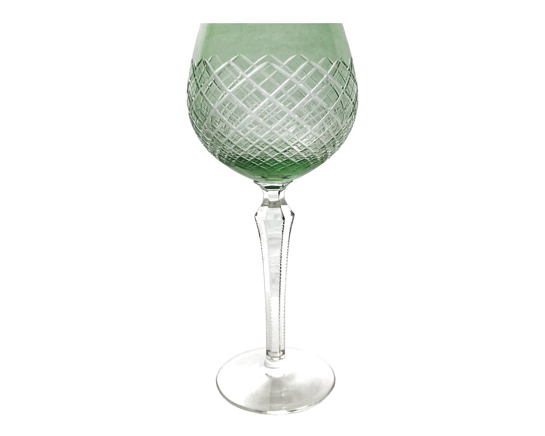 EMERALD GREEN Apple-shaped Wine Goblet Glass Hock Cut-to-clear 24% Lead ...