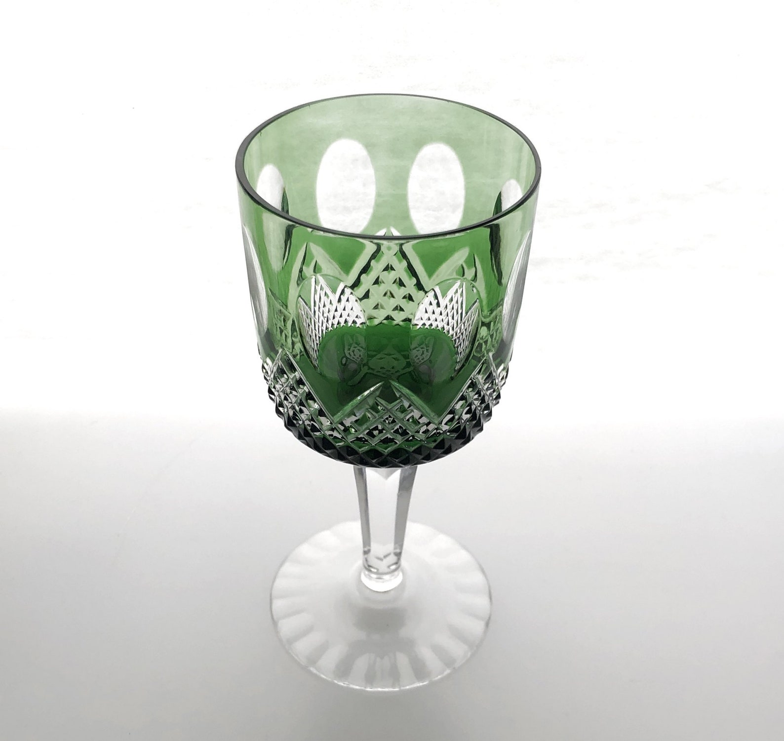 Vintage EMERALD GREEN Wine Glass Goblet Hock Cut-to-clear 24% Lead ...