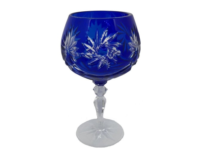 COBALT ROYAL BLUE Wine Glass Goblet Hock Cut-to-clear 24% Lead Crystal ...