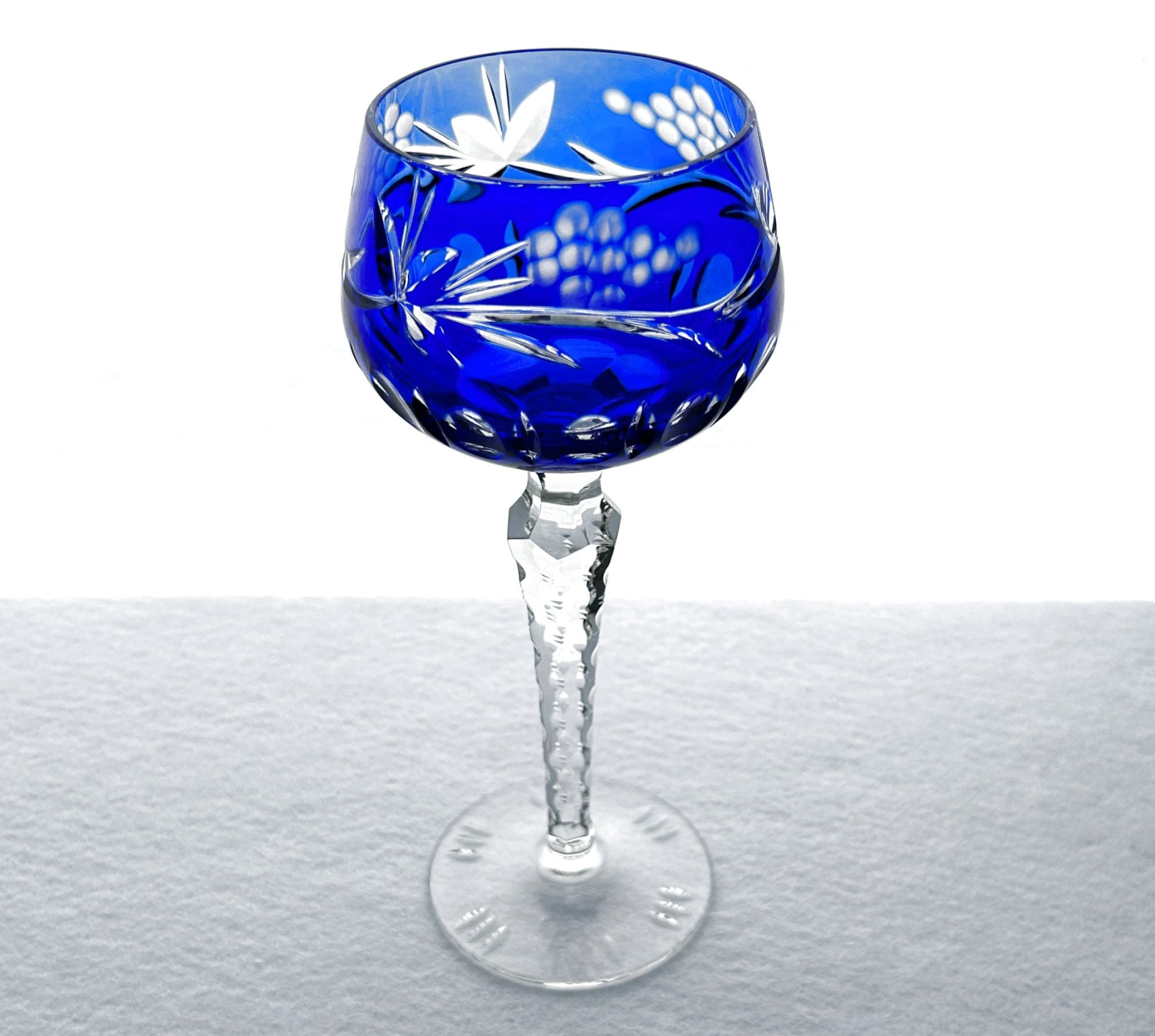 Vintage COBALT ROYAL BLUE Wine Glass Goblet Hock Cut-to-clear 24%pbo ...