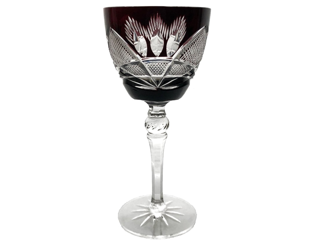 Vintage Deep RUBY RED Wine Goblet Glass Hock Cut-to-clear Full Lead 24% ...
