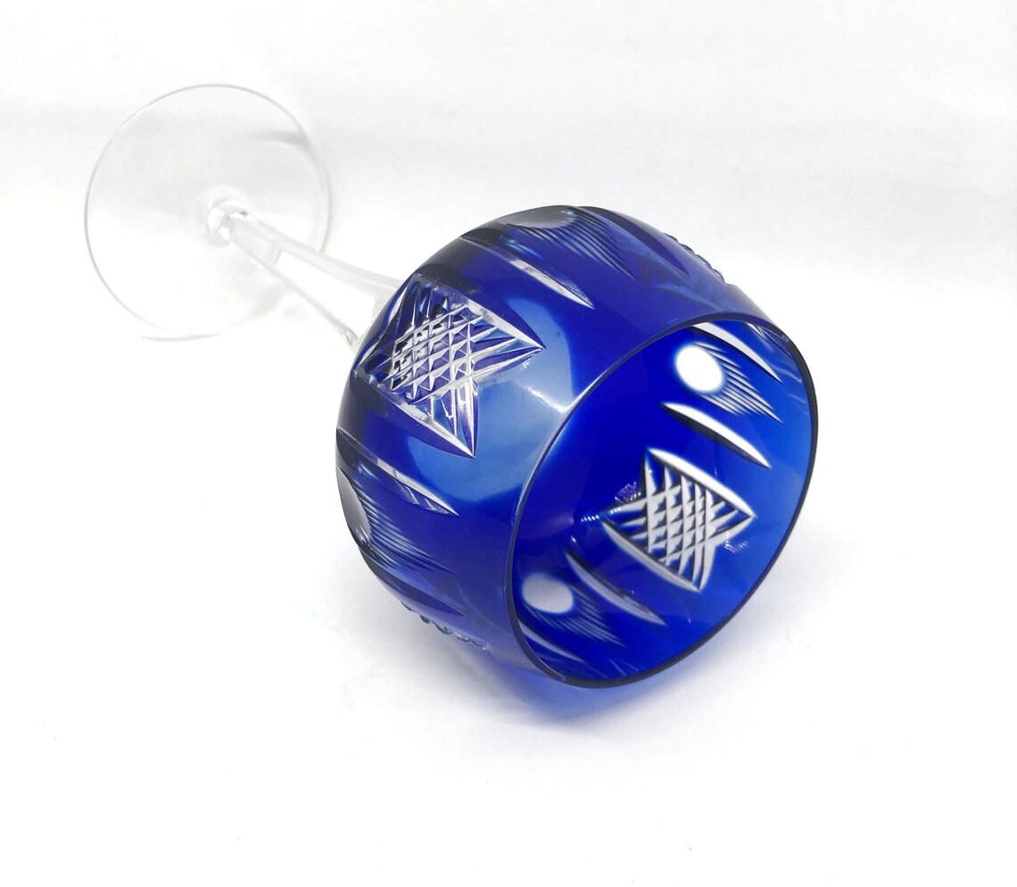Vintage COBALT ROYAL BLUE Wine Glass Goblet Hock Cut-to-clear - Etsy