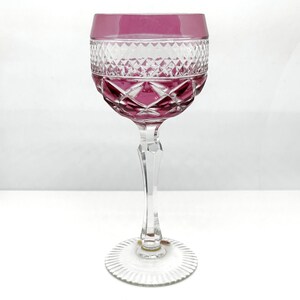 Vintage CRANBERRY PINK RED Wine Glass Goblet Hock Cut-to-clear 24% Lead ...