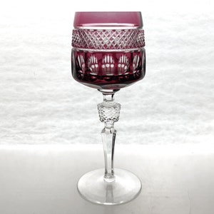 Vintage Deep CRANBERRY RED Wine Glass Goblet Hock Cut-to-clear 24% Lead ...