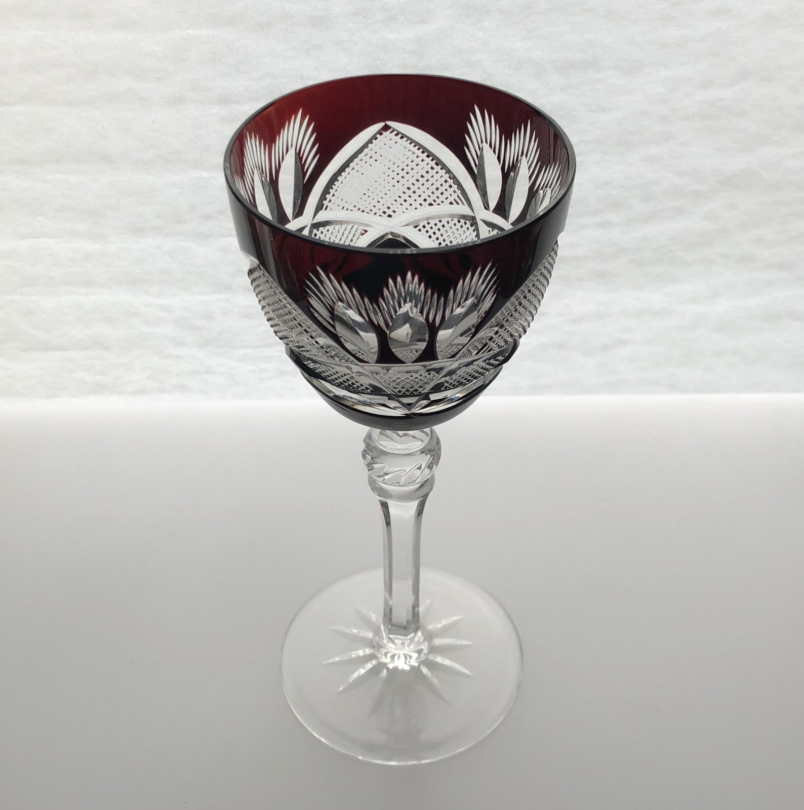 Vintage Deep RUBY RED Wine Goblet Glass Hock Cut-to-clear Full Lead 24% ...