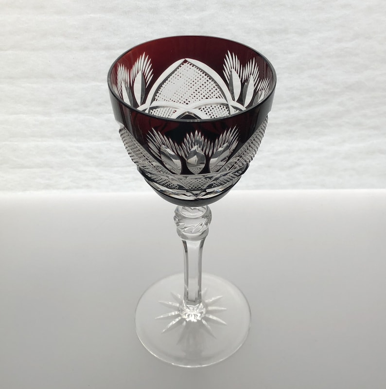 Vintage Deep RUBY RED Wine Goblet Glass Hock Cut-to-clear Full - Etsy