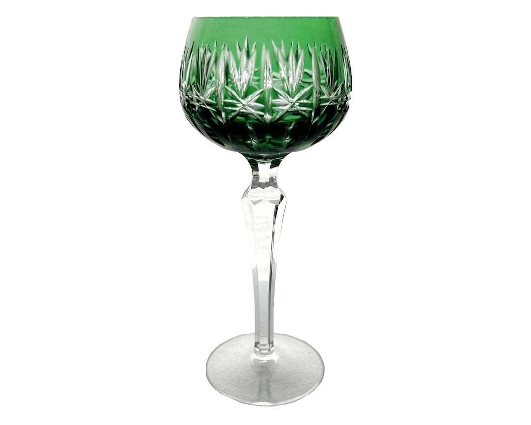 Vintage EMERALD KELLY GREEN Wine Glass Goblet Hock Cut-to-clear 24% ...