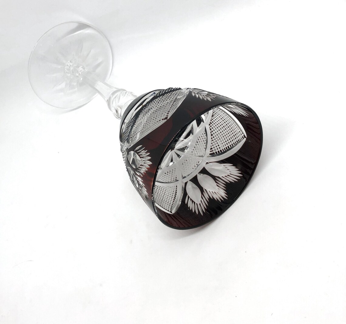 Vintage Deep RUBY RED Wine Goblet Glass Hock Cut-to-clear Full - Etsy