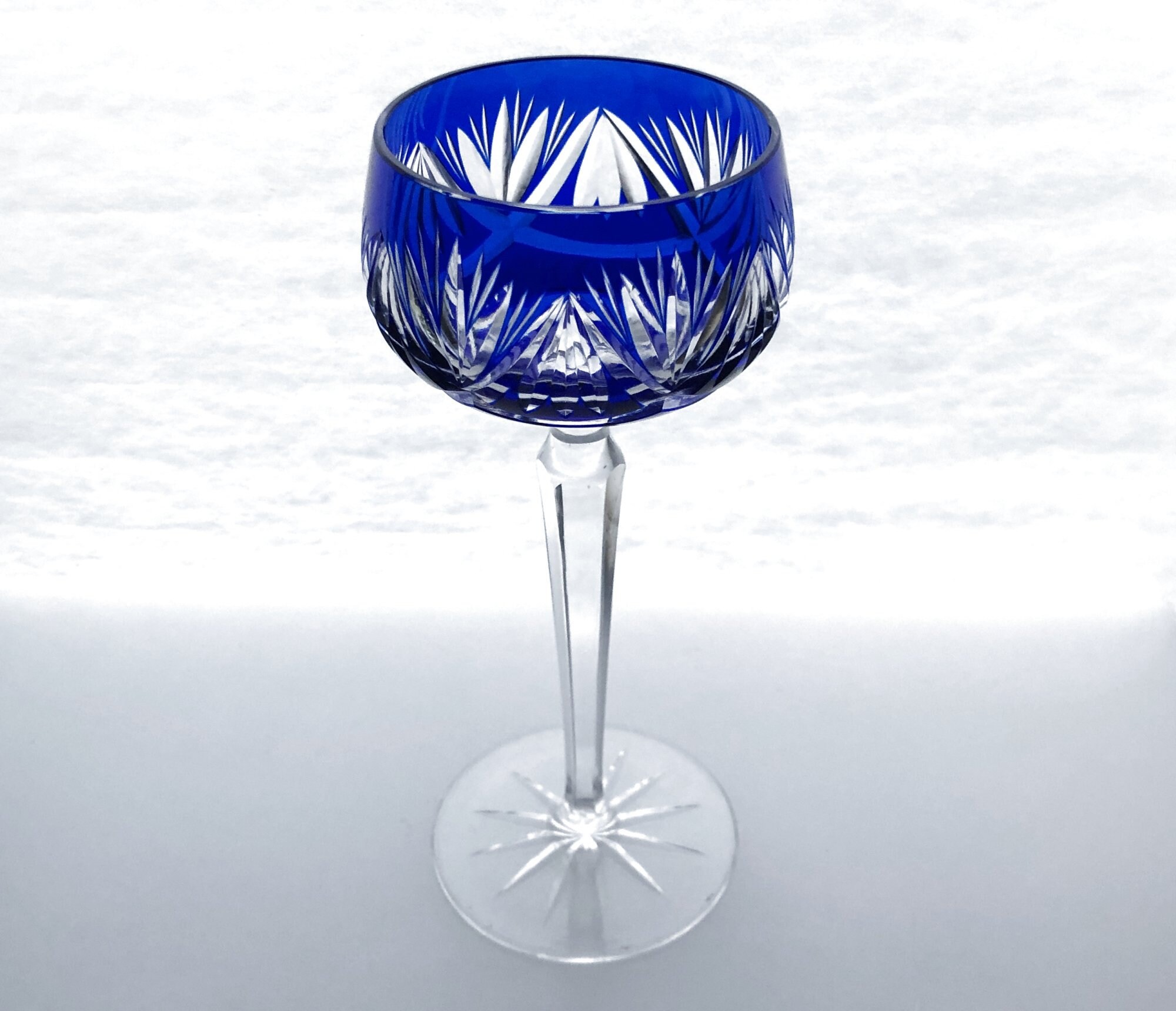Vintage COBALT ROYAL BLUE Wine Glass Goblet Hock Cut-to-clear 24% Pbo ...