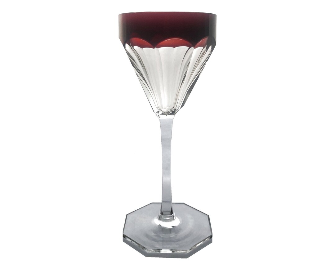 Antique Deep RUBY RED Wine Goblet Hock Glass Cut-to-clear 24% Pbo Lead ...