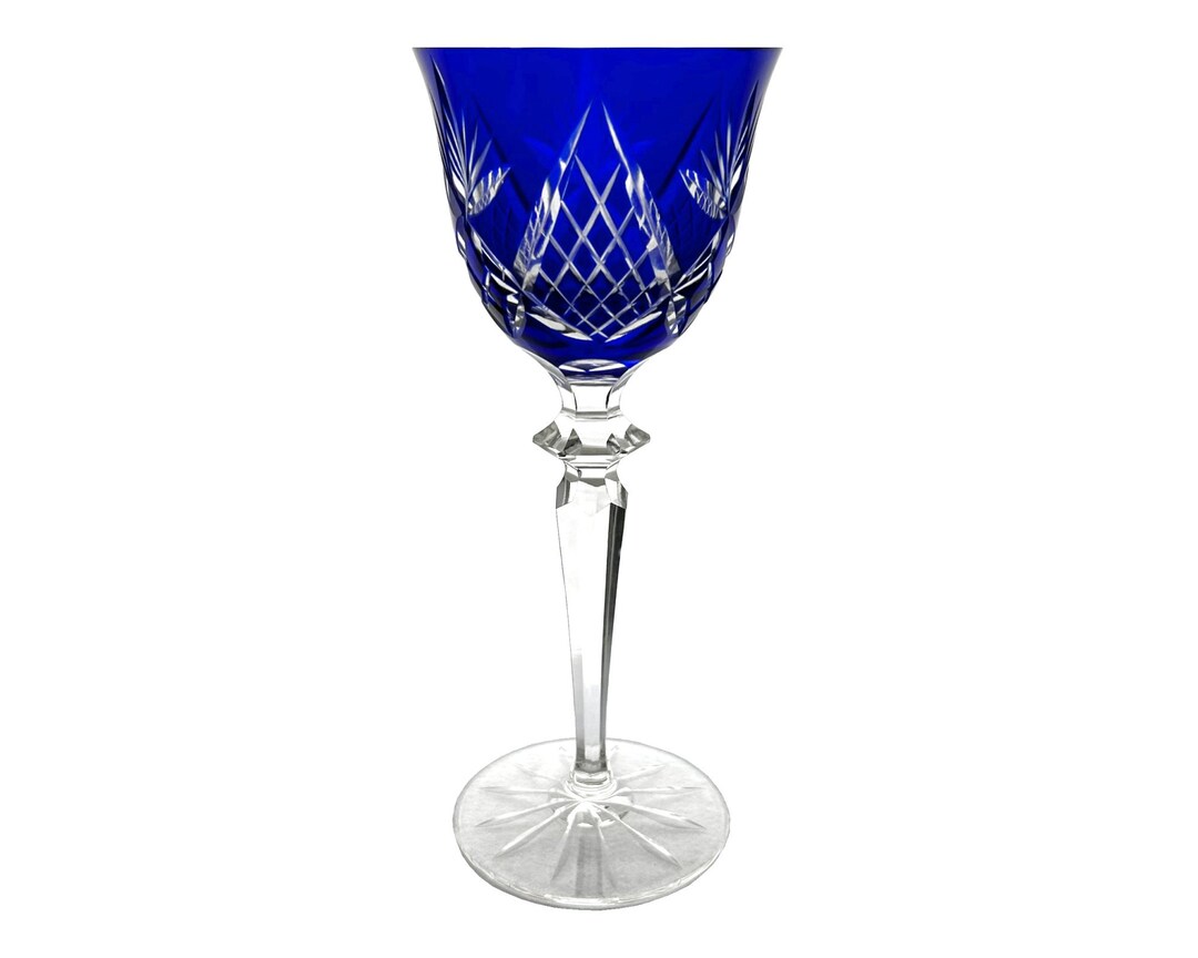 Antique COBALT ROYAL BLUE Wine Glass Goblet Hock Cut-to-clear 24% Lead ...