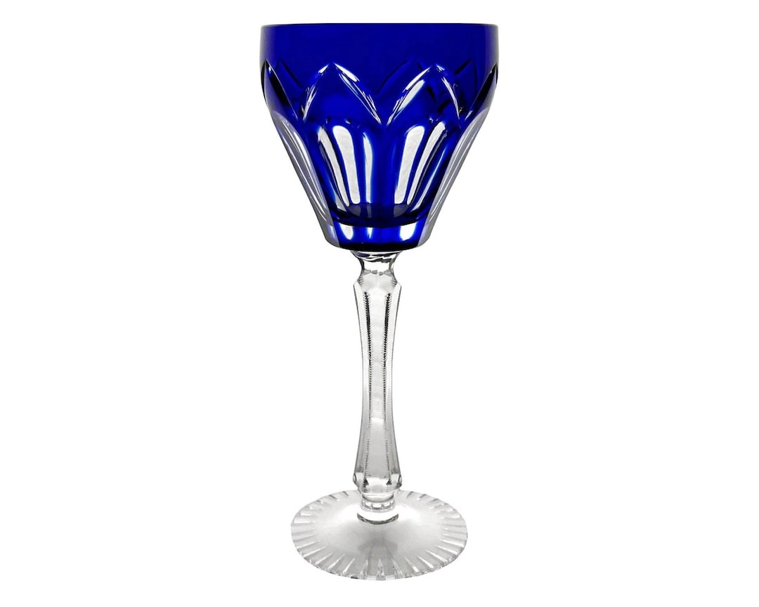 Vintage COBALT ROYAL BLUE Wine Glass Goblet Hock Cut-to-clear 24% Lead ...