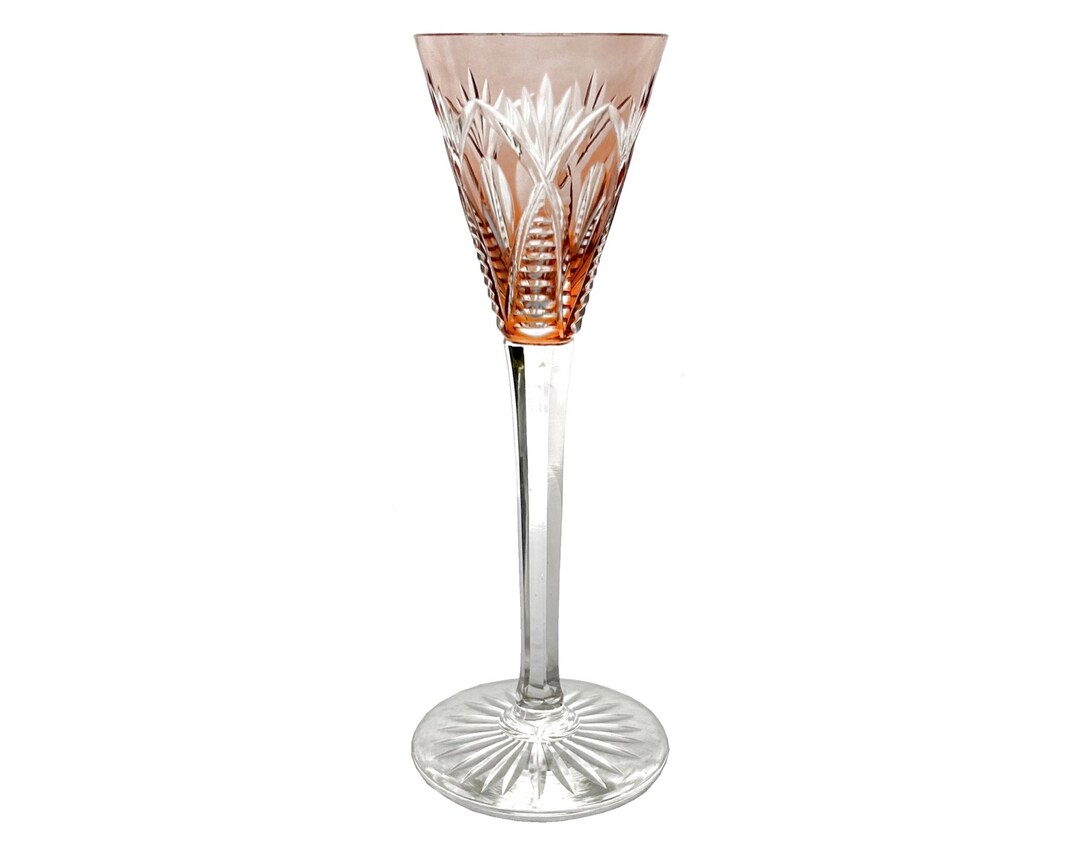 Vintage PINK ROSÉ BLUSH Cordial Glass Goblet Hock Cut-to-clear 30% Lead ...