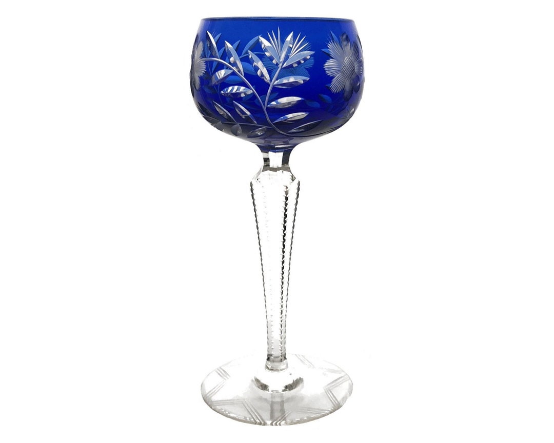 Antique COBALT ROYAL BLUE Wine Glass Goblet Hock Cut-to-clear 24% Lead ...
