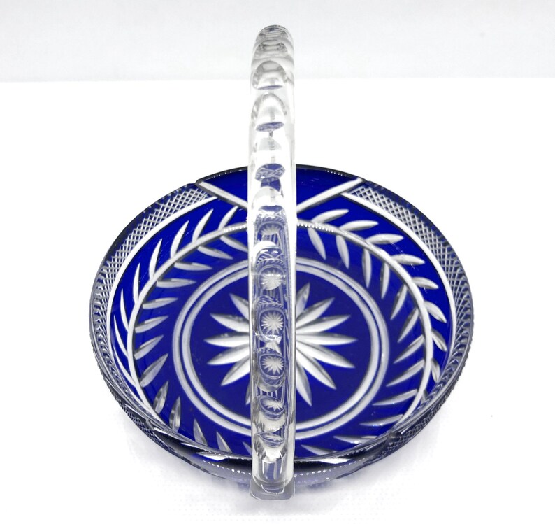 Antique COBALT ROYAL BLUE Handled Basket Cut-to-clear 24% Lead - Etsy