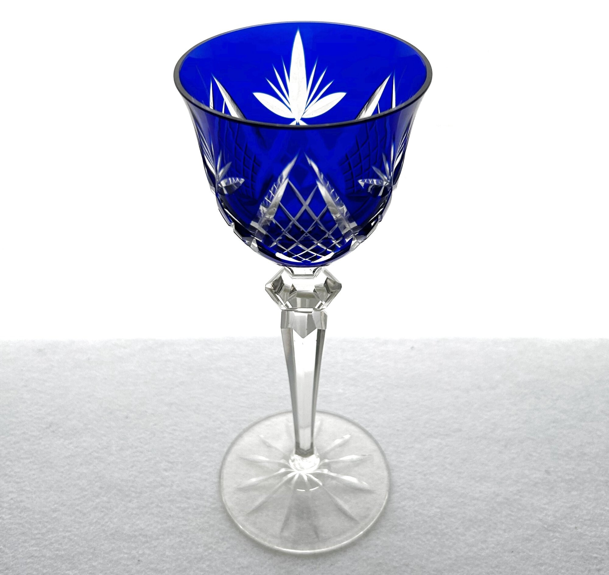 Antique COBALT ROYAL BLUE Wine Glass Goblet Hock Cut-to-clear 24% Lead ...