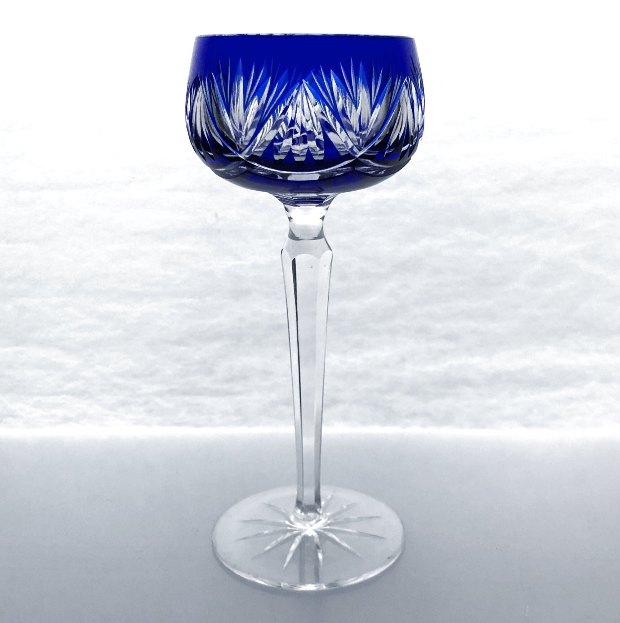 Vintage COBALT ROYAL BLUE Wine Glass Goblet Hock Cut-to-clear 24% Pbo ...