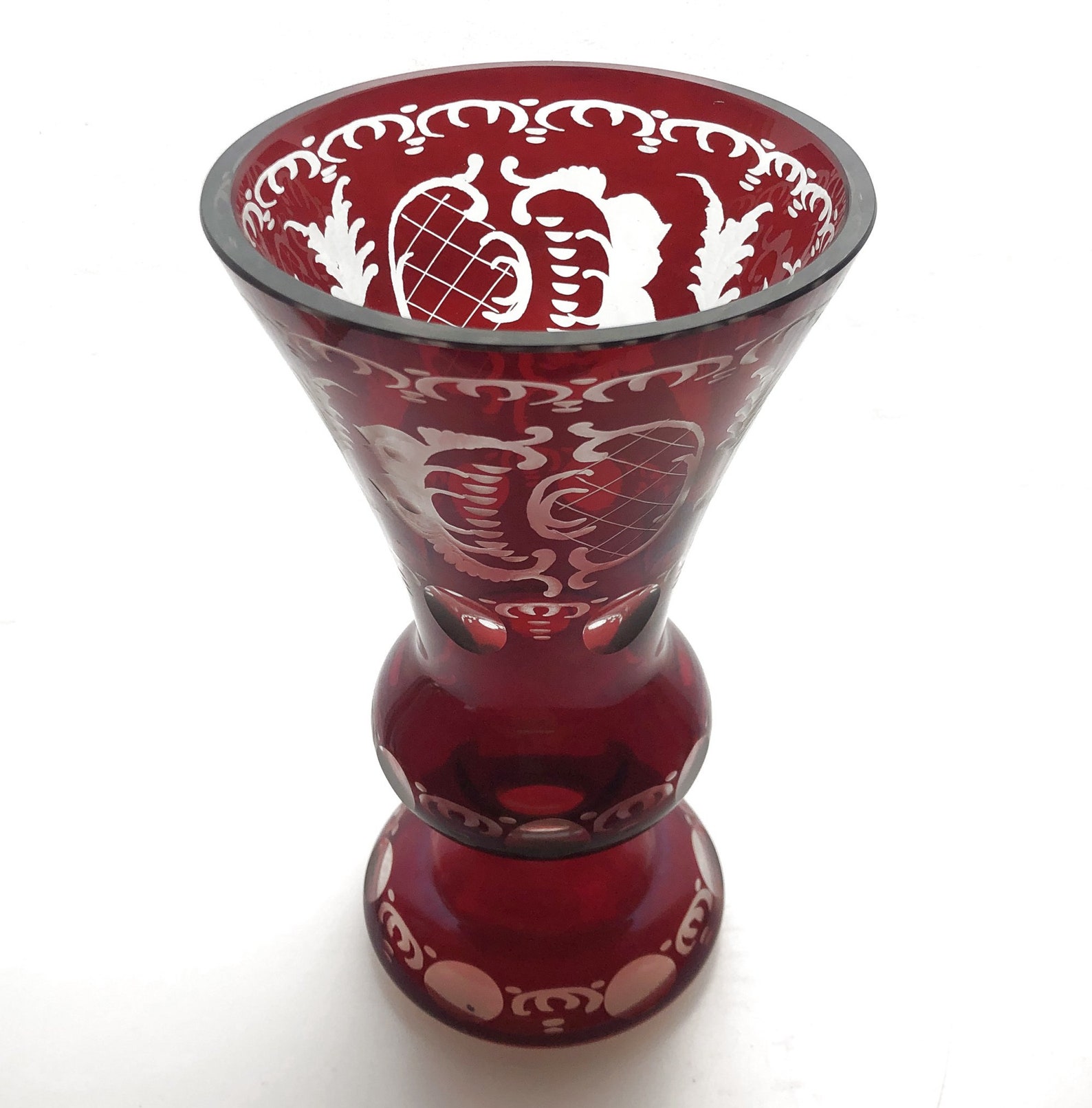 RUBY RED Stained Vase Glass Cut-to-clear CRYSTAL Bohemian - Etsy