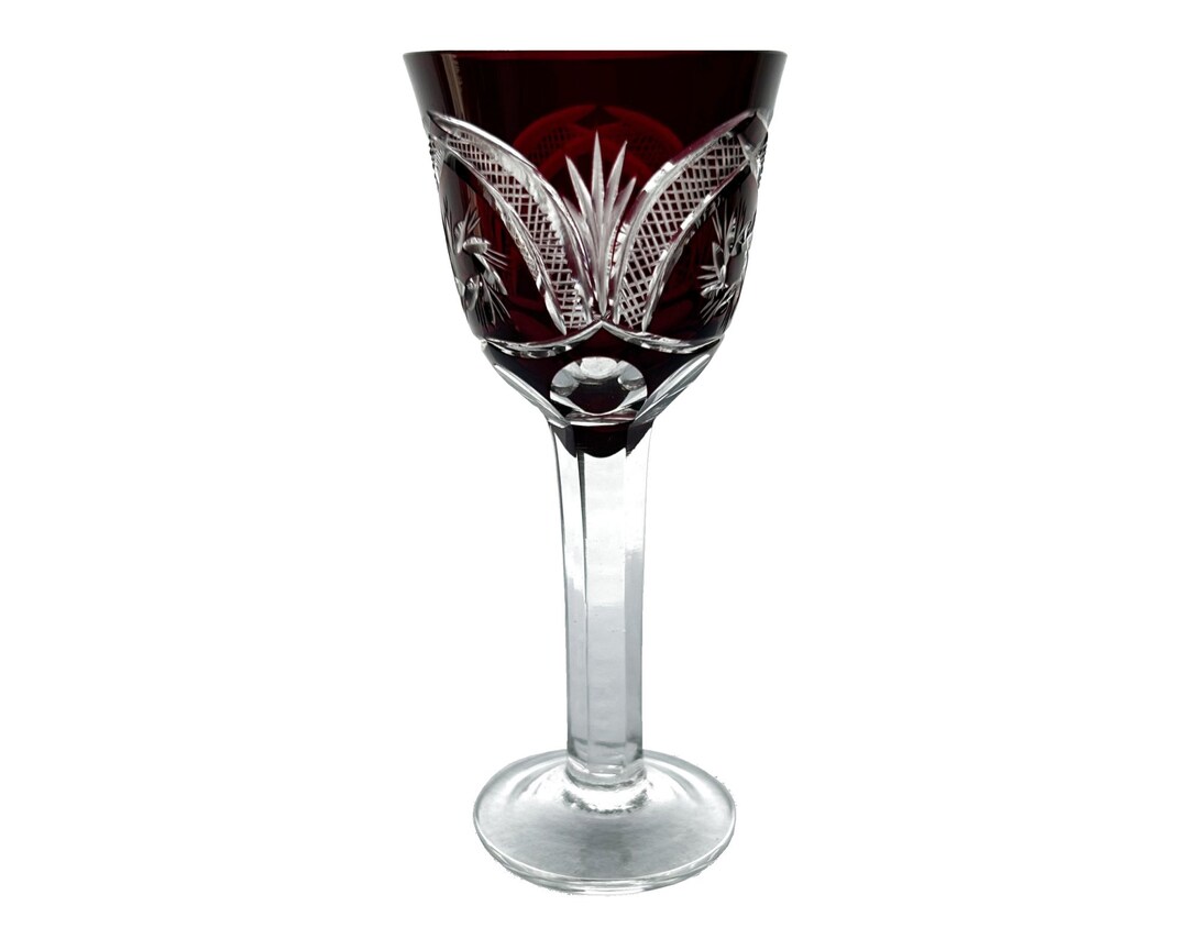 Vintage DEEP RUBY RED Cordial Glass Goblet Hock Cut-to-clear 24% Lead ...