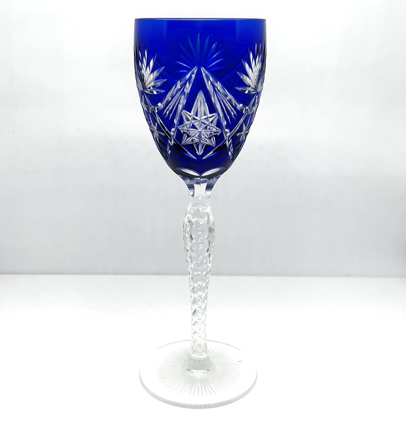 Antique COBALT ROYAL BLUE Wine Glass Champagne Goblet Hock Cut-to-clear ...