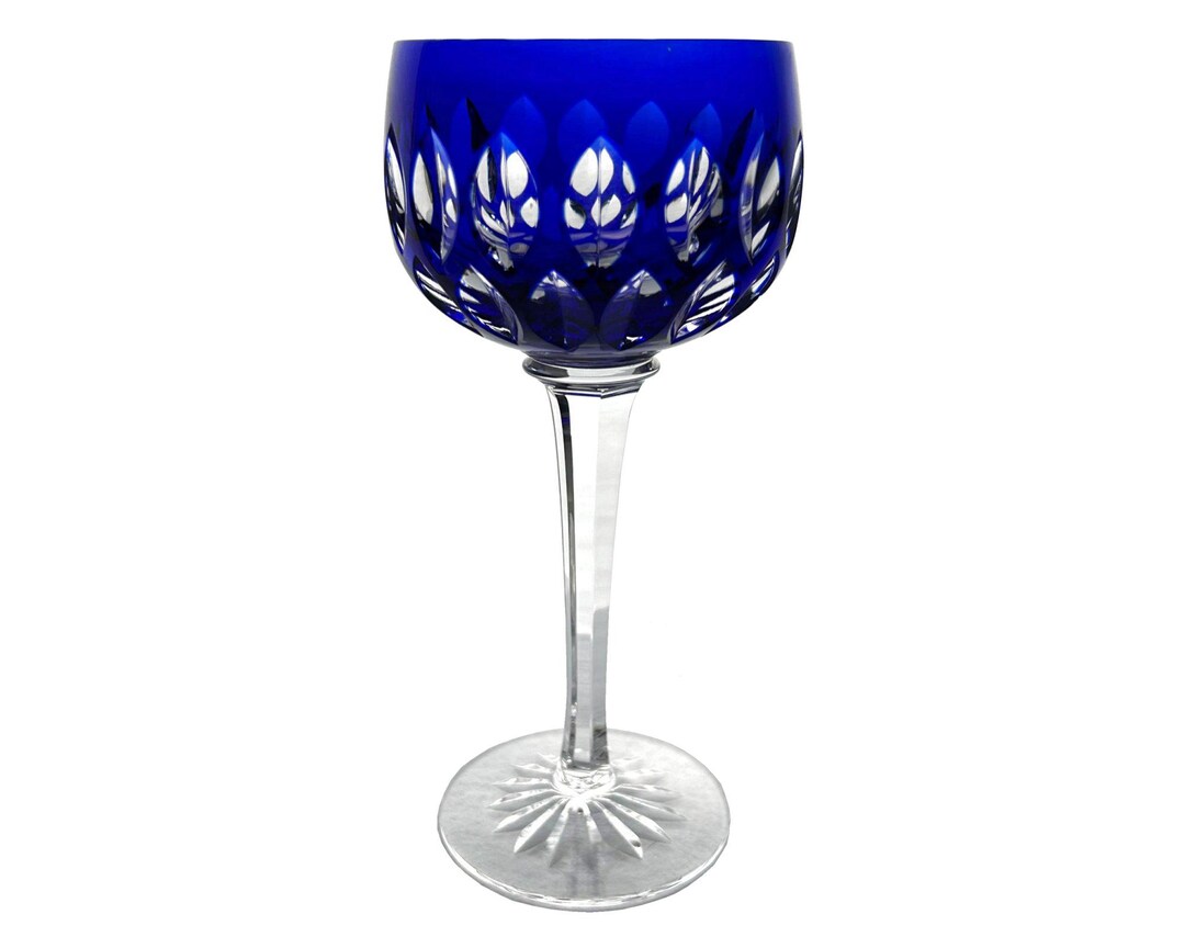 Vintage COBALT ROYAL BLUE Wine Glass Goblet Hock Cut-to-clear 24% Lead ...