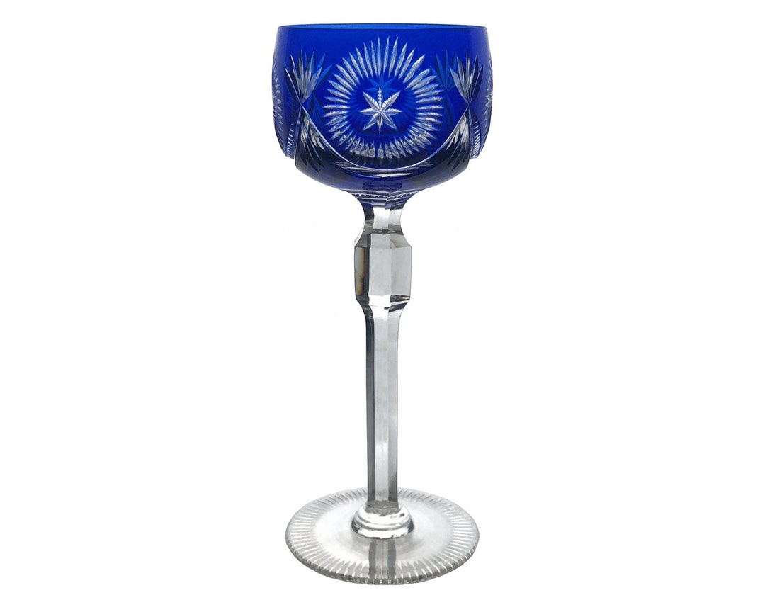 Antique COBALT ROYAL BLUE Wine Glass Goblet Hock Cut-to-clear 24% Lead ...