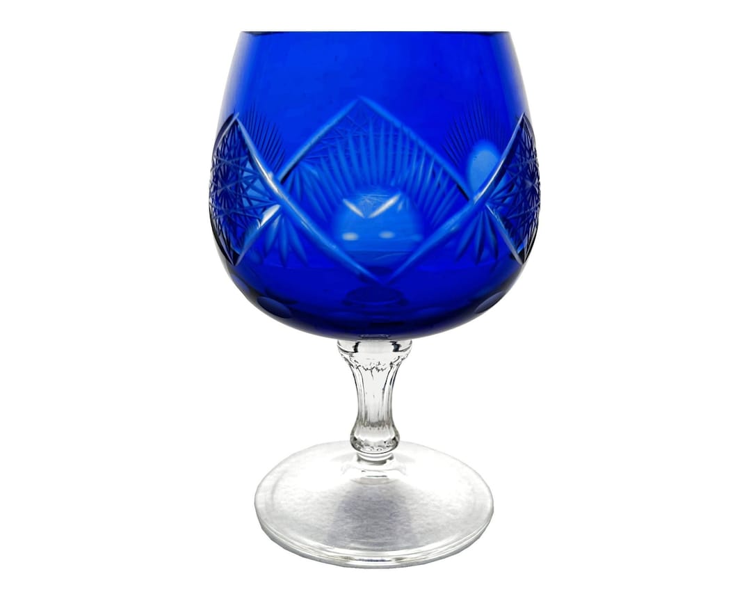 Vintage COBALT ROYAL BLUE Brandy Cognac Snifter Glass Cut-to-clear 24% ...