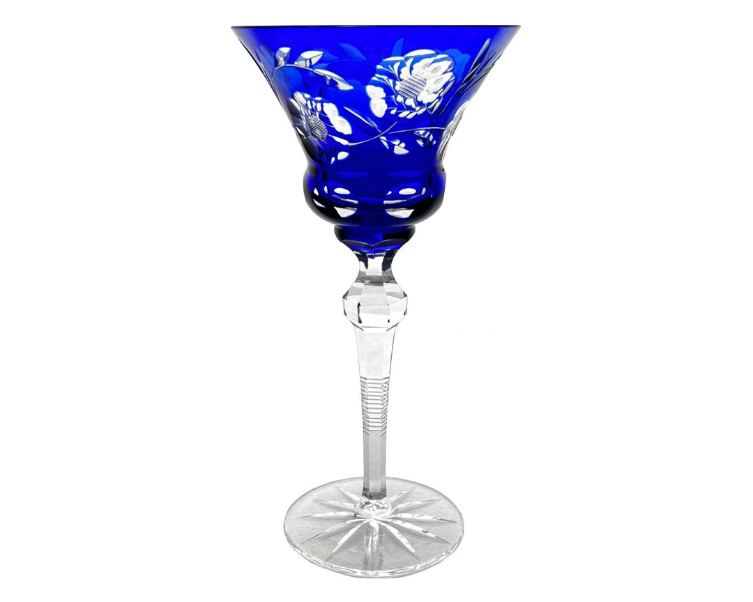 Antique COBALT ROYAL BLUE Wine Glass Goblet Hock Cut-to-clear 24% Lead ...