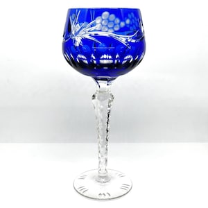 Vintage COBALT ROYAL BLUE Wine Glass Goblet Hock Cut-to-clear 24% Pbo ...