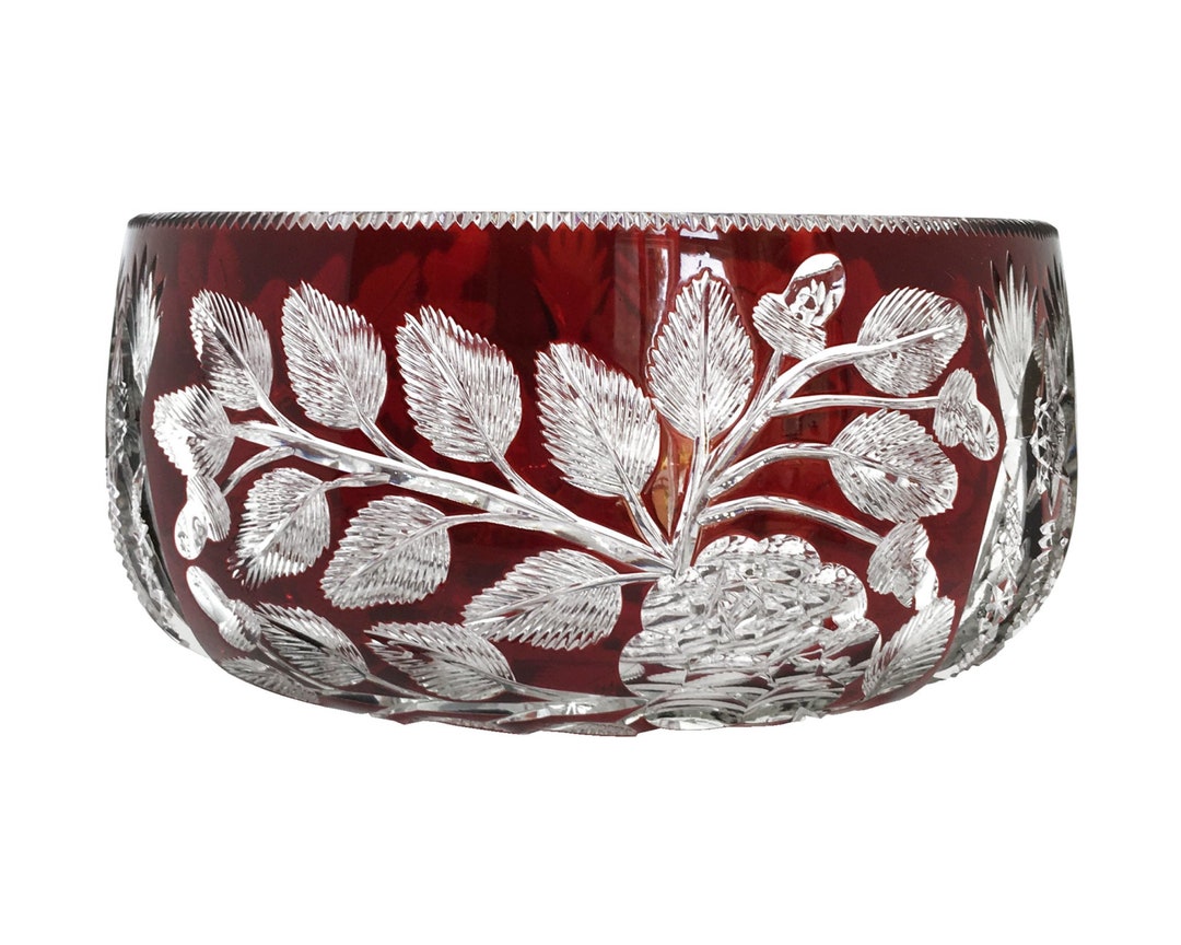 Antique RUBY RED SCARLET Bowl Cut-to-clear Cased 24% Lead Crystal Franz ...