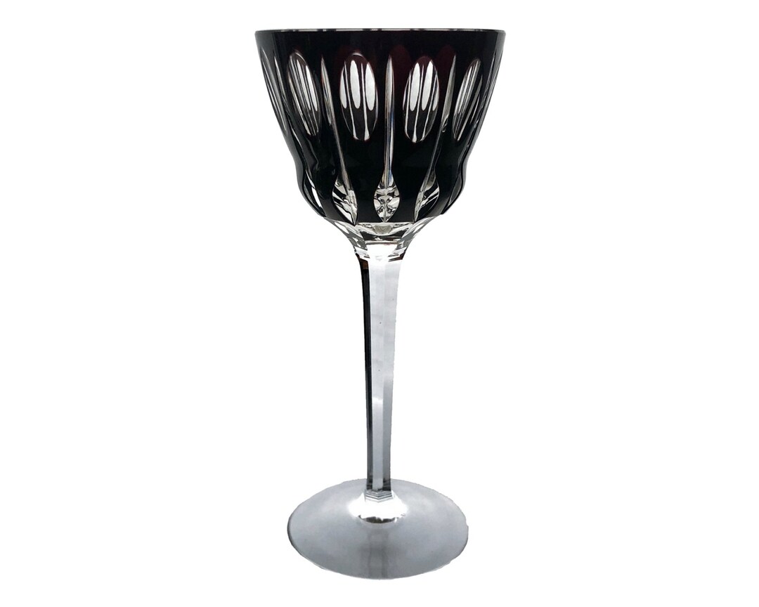 Deep Dark RUBY RED Wine Glass Goblet Hock Handsome Cut-to-clear Full 24 ...
