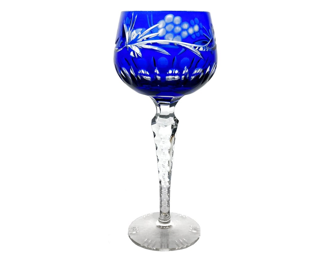 Vintage COBALT ROYAL BLUE Wine Glass Goblet Hock Cut-to-clear 24% Pbo ...