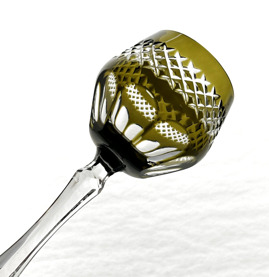 Vintage OLIVE GREEN Wine Glass Goblet Hock Cut-to-clear 24% - Etsy