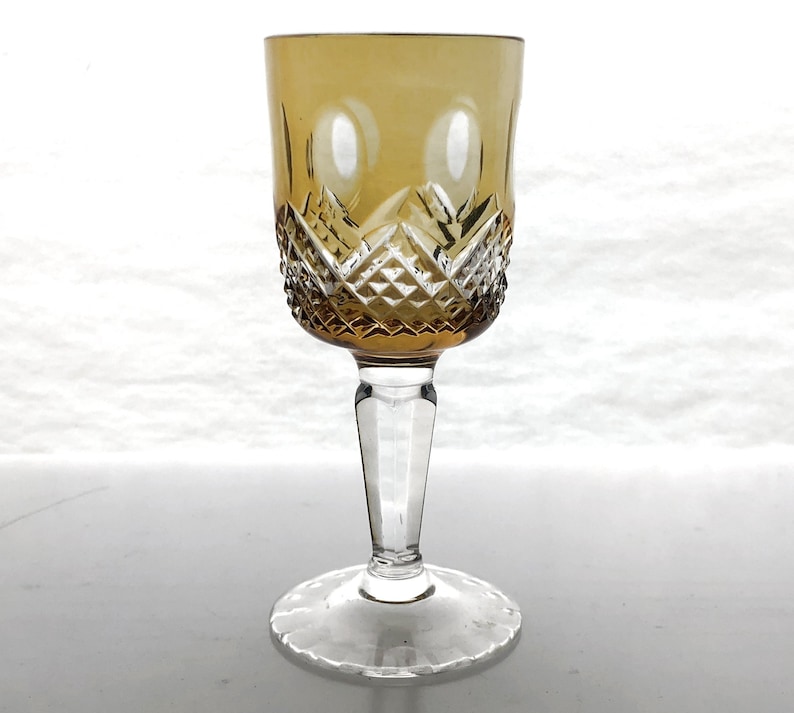 Vintage AMBER HONEY Cordial Glass Goblet Hock Cut-to-clear 24% Lead ...