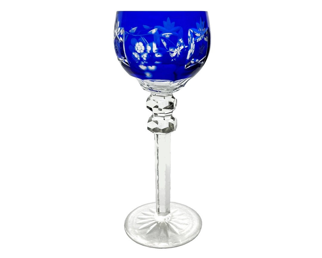 Vintage COBALT ROYAL BLUE Wine Glass Goblet Hock Cut-to-clear 24% Lead ...