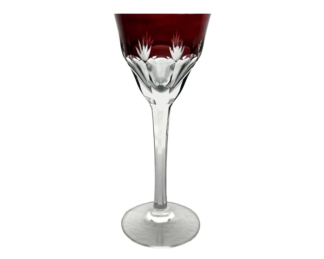 Antique RUBY RUST RED Cordial Glass Goblet Hock Cut-to-clear 24% Lead ...