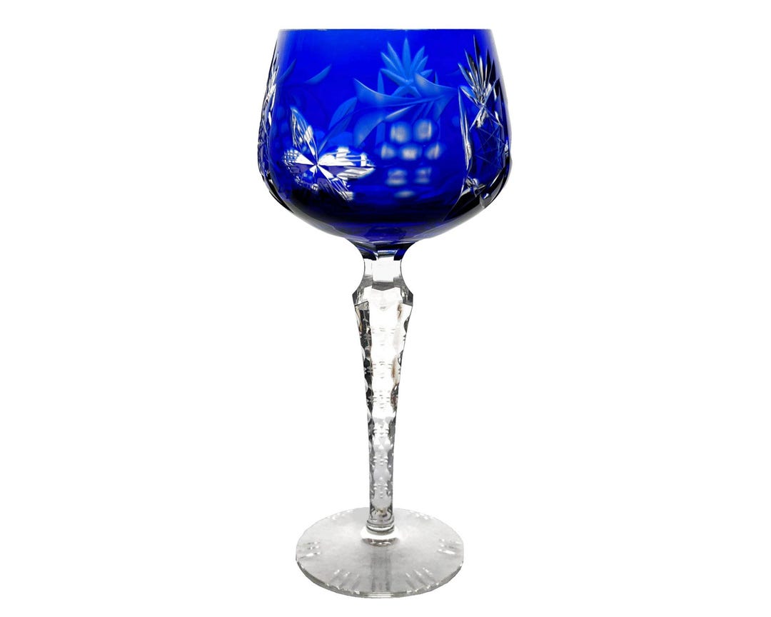 Vintage COBALT ROYAL BLUE Wine Glass Goblet Hock Cut-to-clear 24% Lead ...